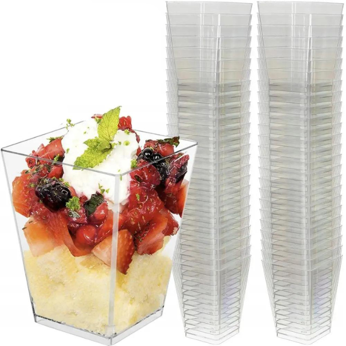 Kvadratne PVC čaše za deserte 120 ml – 50 komada - Woopshop